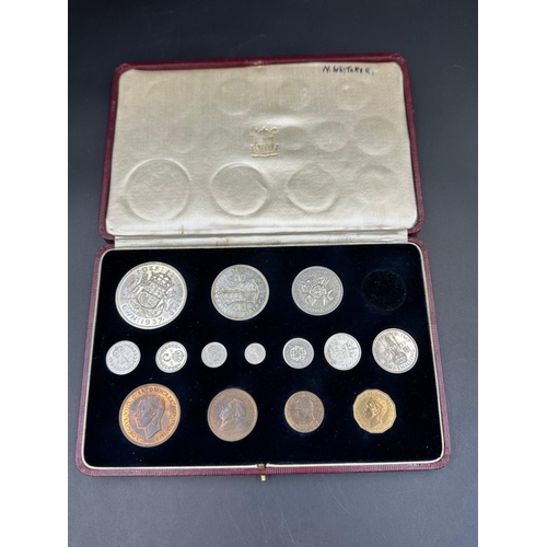 British coins, George VI, specimen coronation coin set, 1937, comprising farthing to crown, Maundy 1