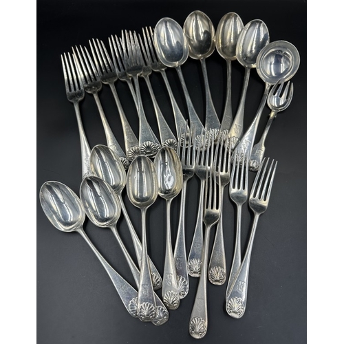 A selection of silver flatware with shell ends, hallmarked for London ...