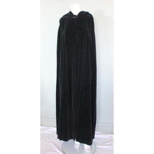 A Biba black velvet hooded cloak, maxi length, with satin lining, 'Biba ...