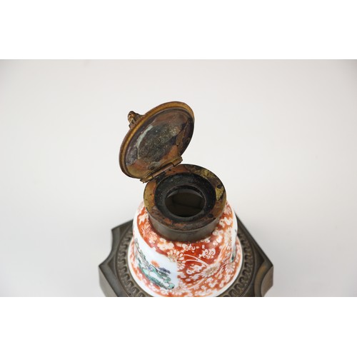 A Chinese porcelain and French bronze mounted inkwell, 19th century ...