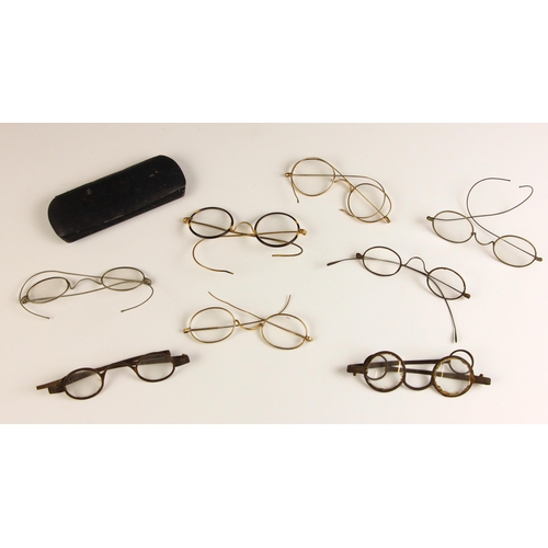 A collection of 19th century spectacles, including three gold coloured ...