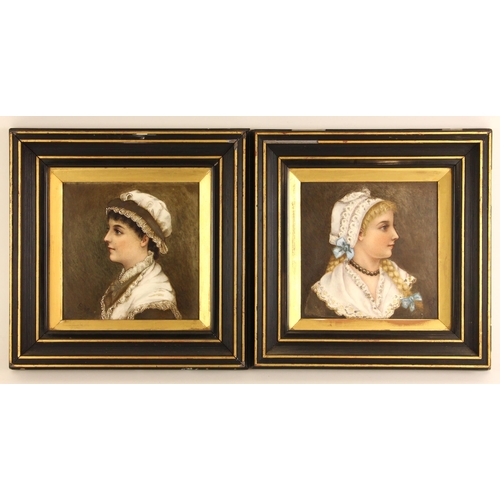 Two portrait plaques hand-painted on Mintons tile blanks, probably mid ...