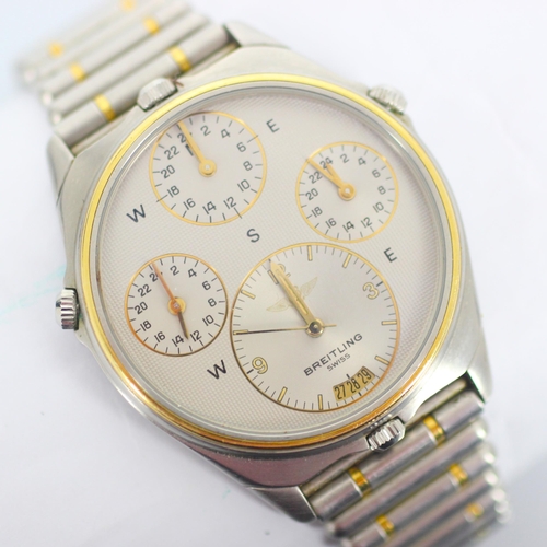 A late 20th century stainless steel Breitling World Timer quartz ...