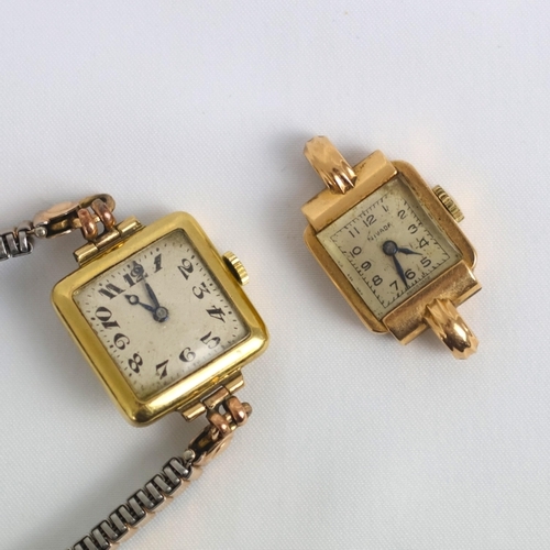 A ladies 18ct gold Nivada watch case, the square shaped dial with ...