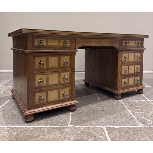 A teak and hardwood parquetry pedestal writing desk by Arighi Bianchi ...