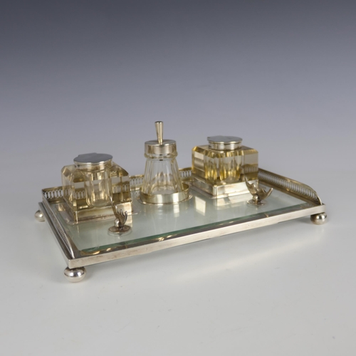 A Victorian silver mounted glass desk tidy, John Grinsell & Sons ...