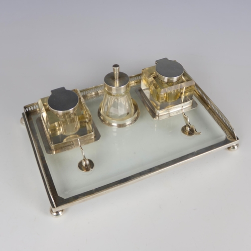 A Victorian silver mounted glass desk tidy, John Grinsell & Sons ...