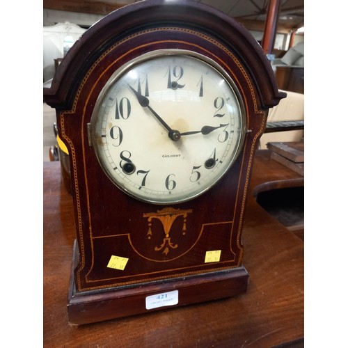 Inlaid mahogany mantle clock