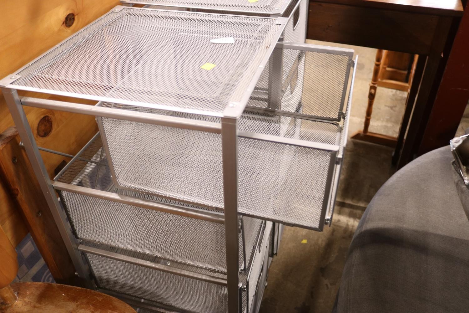 2x metal four drawer wire mesh drawers
