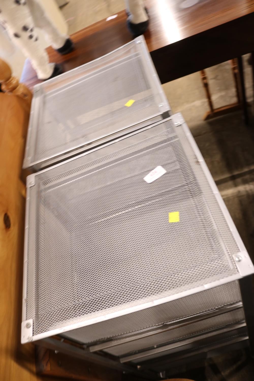 2x metal four drawer wire mesh drawers