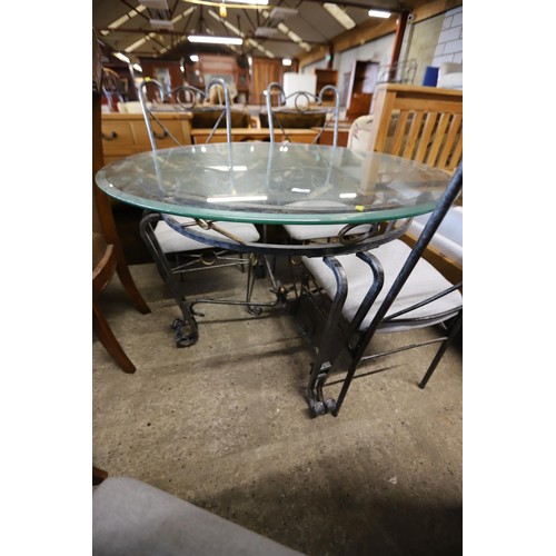 Metal frame glass top dining table with 4 chairs
