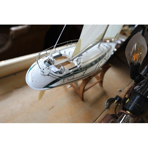 Radio controlled model boat with extra sales and Carlson remote control