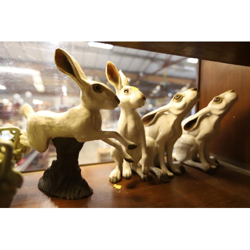 4 ceramic hares