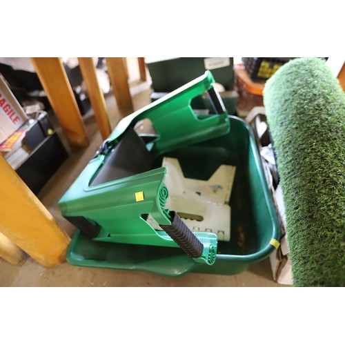 Small roll of astro turf, garden kneeler, step, potting troy, trolley ...