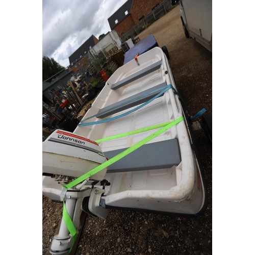 10ft sniper boat, single axle trailer & Johnsons 4HP 2-stroke outboards