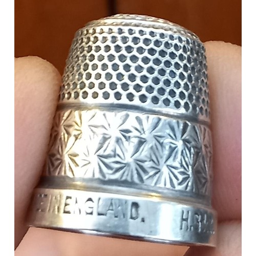 4 solid silver thimbles, incl rare Hovis