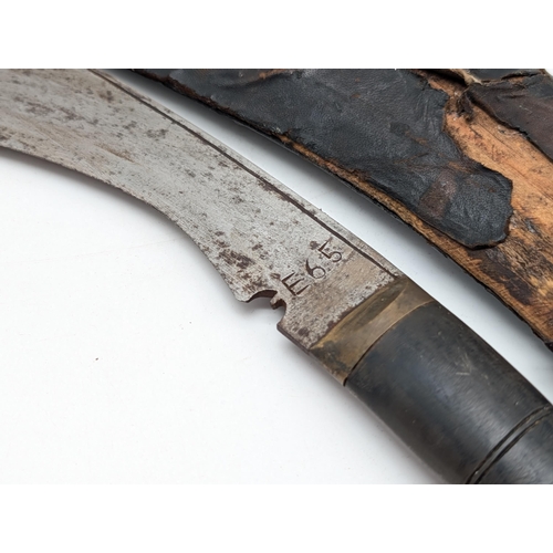 Small Machete, Base of Blade Marked E65 With Leather Covered Wooden ...