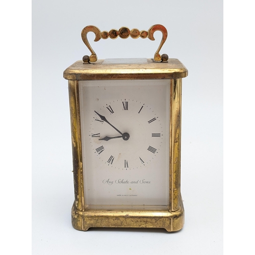Pair Brass And Glass Cased Mechanical Mantel Clocks, One Marked H ...