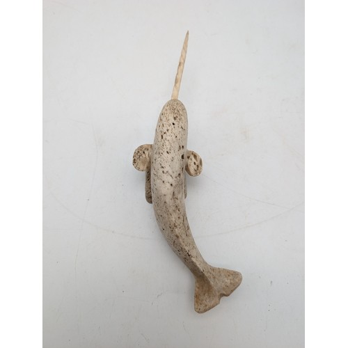 Unusual Inuit Bone Carved Sculpture Depicting A Narwhal - Maximum Width ...