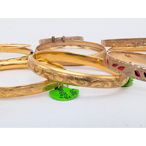 Gold Cored, Gold Front & Back & 50 Micron Plated Gold Bangles, Plus Two Other Yellow Metal Bangles