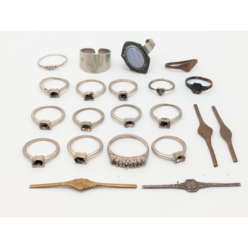 Group Stoneless Rings & Contents of Jewellery Box Some Silver