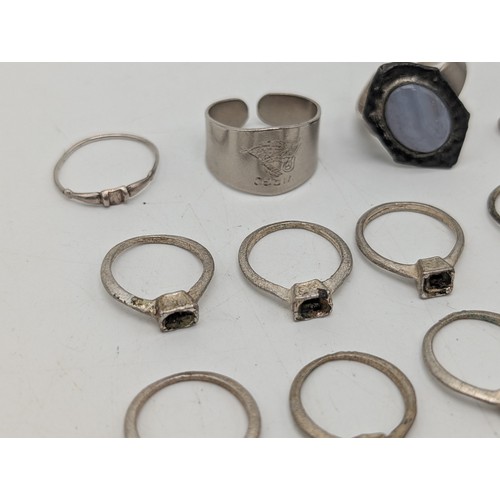 Group Stoneless Rings & Contents of Jewellery Box Some Silver