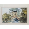 Small Attractive Watercolor - Cottages Near River / Arch Bridge Signed ...