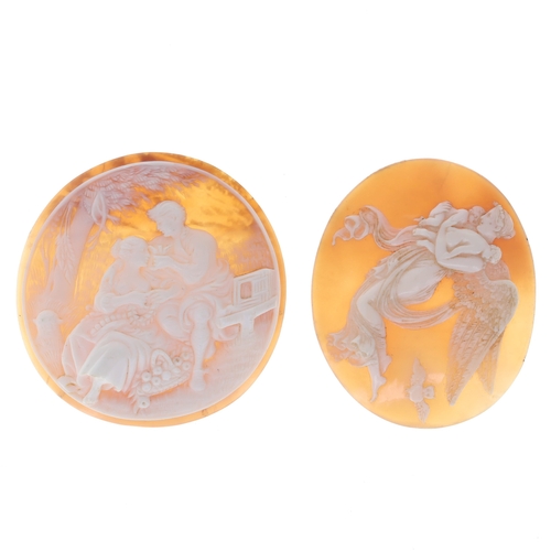 Shell Cameo Panel Pair incl. Signed G. Noto F.L.N, Goddess Of Night