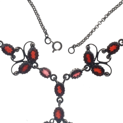 Silver Garnet Lavalier Necklace, 21.7g