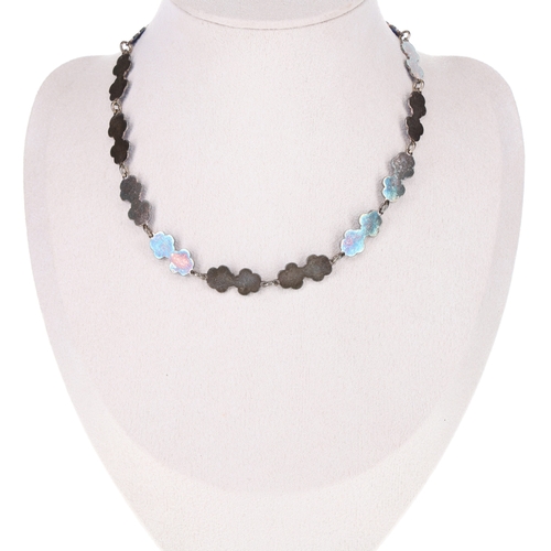 Meka Scandinavian Enamel Sterling Silver Floral Necklace, 15.5g