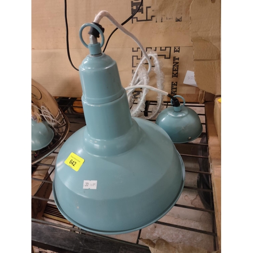 Blue industrial style metal light fitting