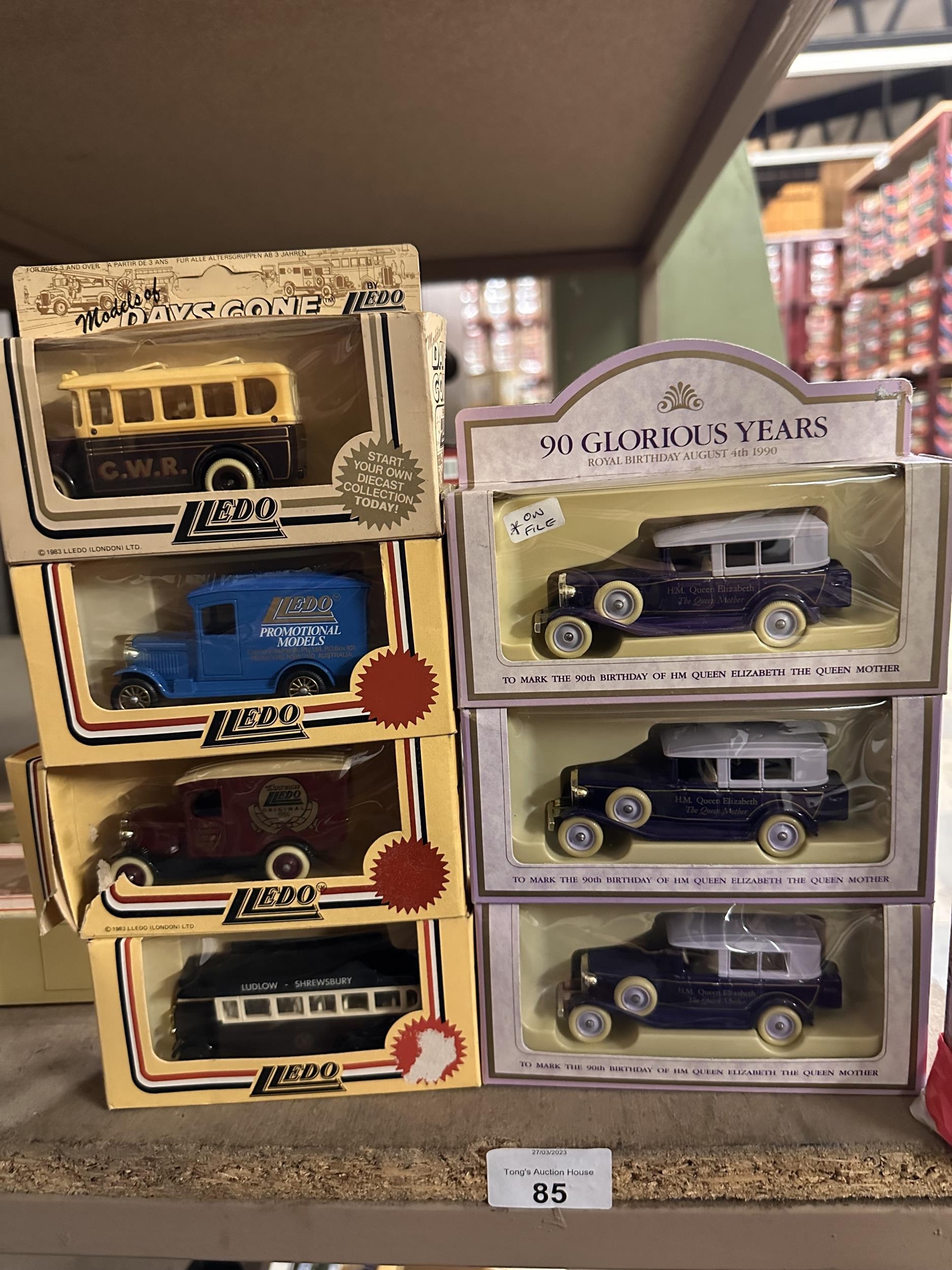 Collection of four die cast Lledo cars and buses including C.W.R, Lledo ...