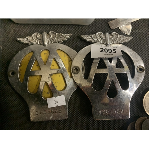 Two vintage AA car badges