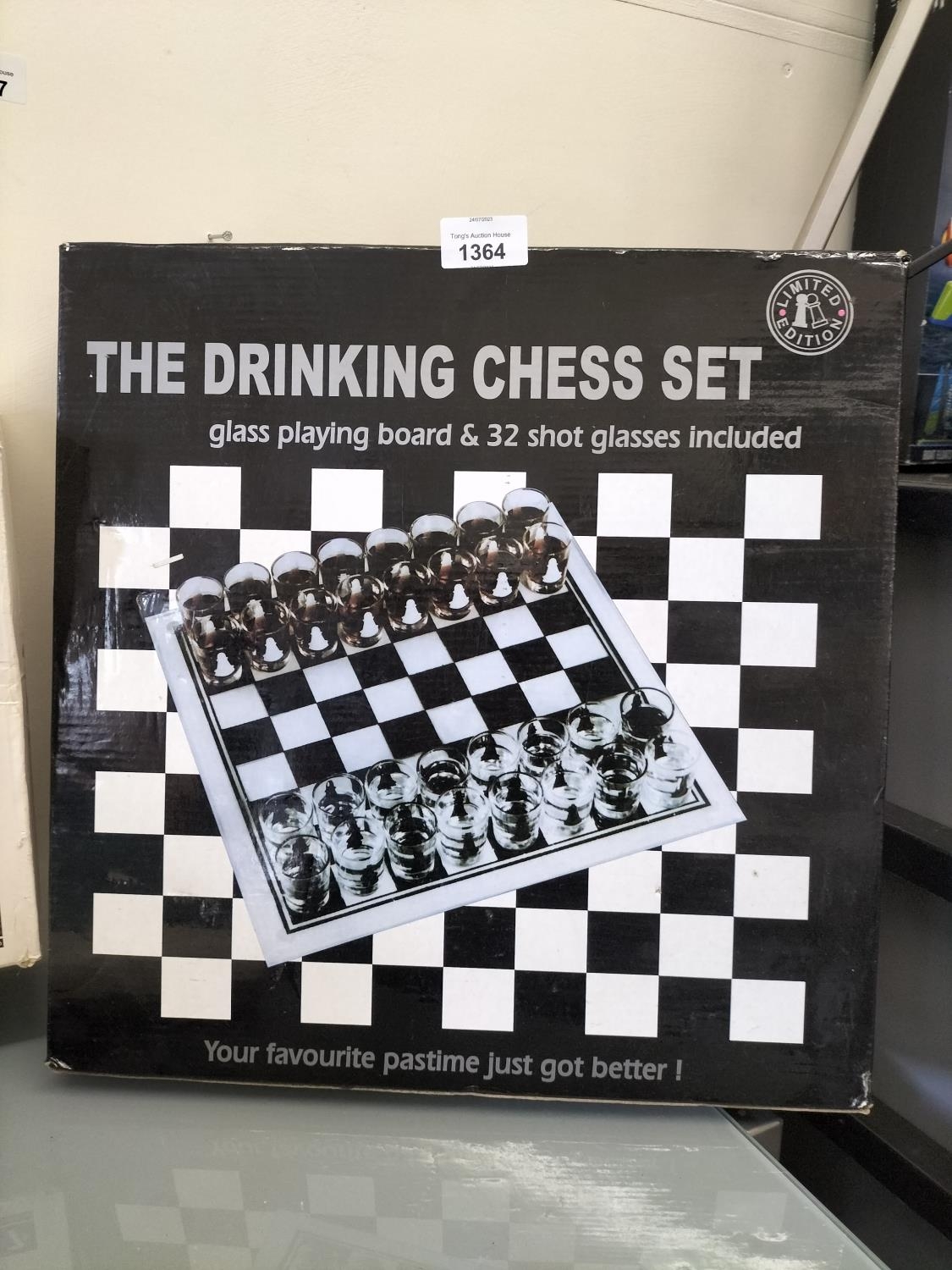 The Drinking Chess Set! Glass playing board and 32 shot glasses ...