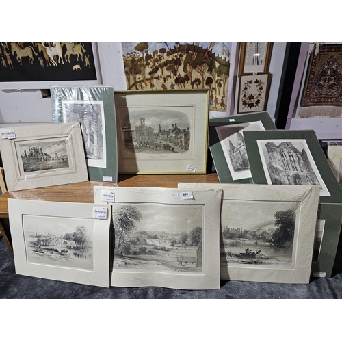 Large collection of vintage scenic prints including Shrewsbury ...