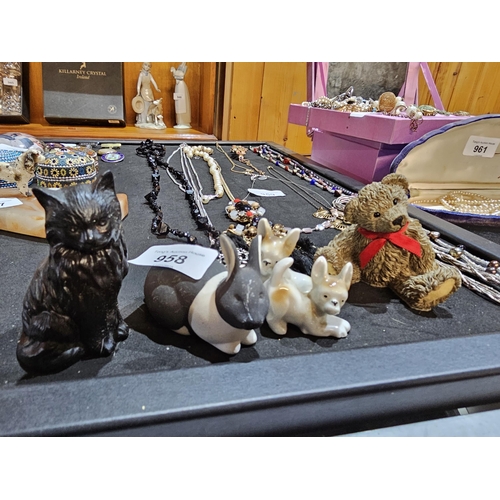 Selection of animal figurines including a Welsh coal cat, a Highbank ...