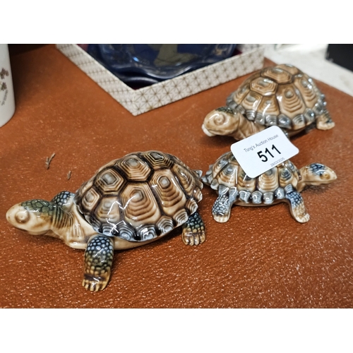 Set of three vintage wade tortoise porcelain trinkets