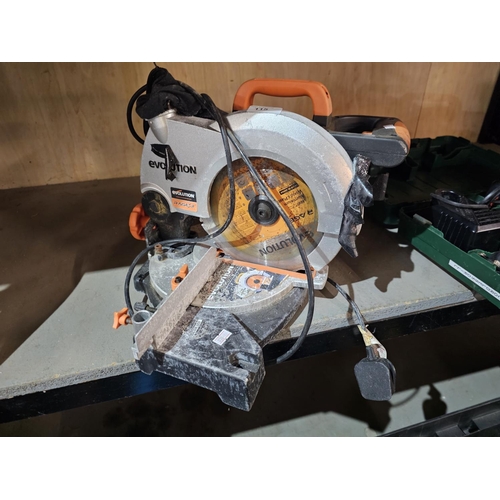 Evolution Rage 3-S sliding mitre saw. It is designed for cutting ...