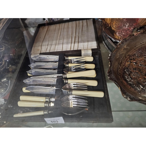 Cased set of vintage fish knives and forks