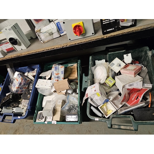 3 large containers filled with various items, mix of electrical parts ...