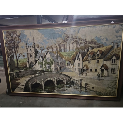 Framed Tapestry picture of a village scene app 125cm x80 cm