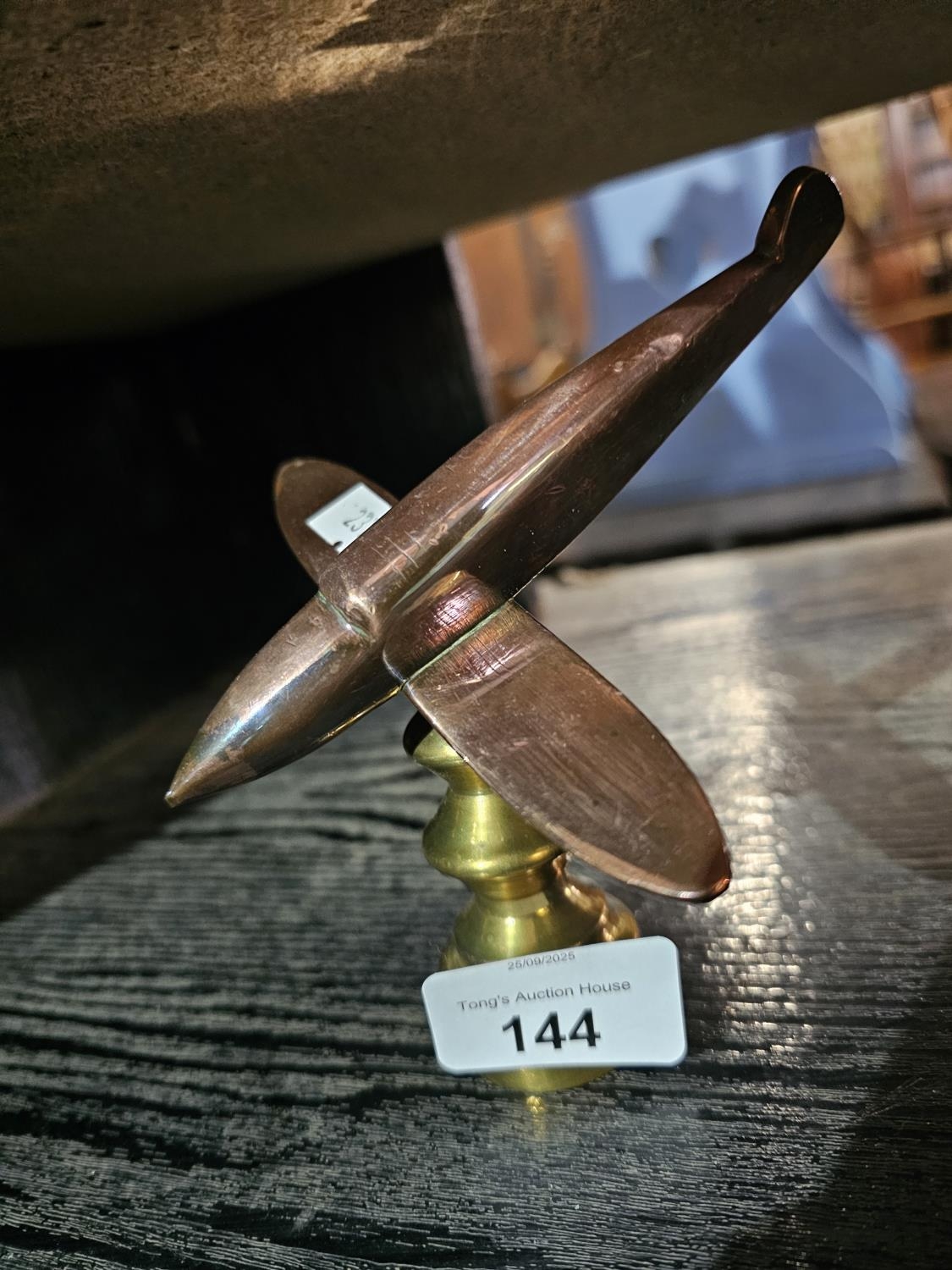 Brass trench art WW11 war plane sculpture/paperweight