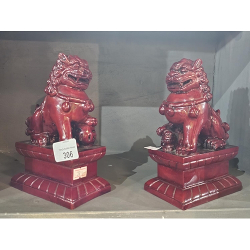 Pair of Red Chinese Foo Dogs