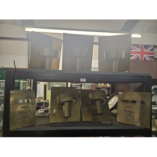 5 solid brass light fittings also 4 slotted brass items