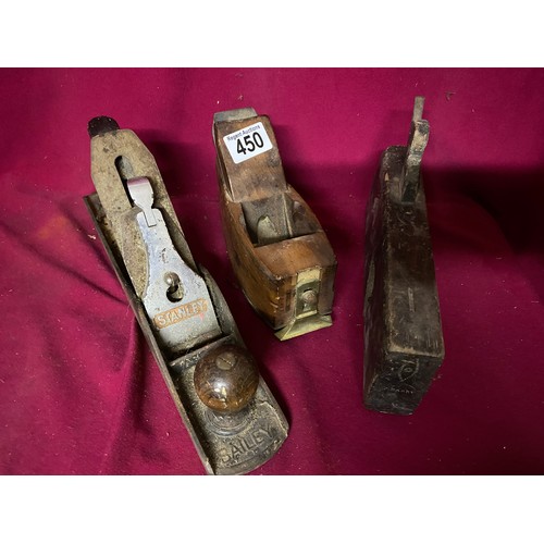 3 x woodworking planes including a coffin plane marked C Jennings and a ...