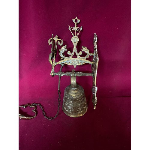 Vintage brass monastery bell with chain and clanger 37 cms tall