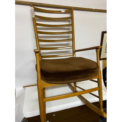 Mid century Danish rocking chair with teak frame, ladderback design and ...