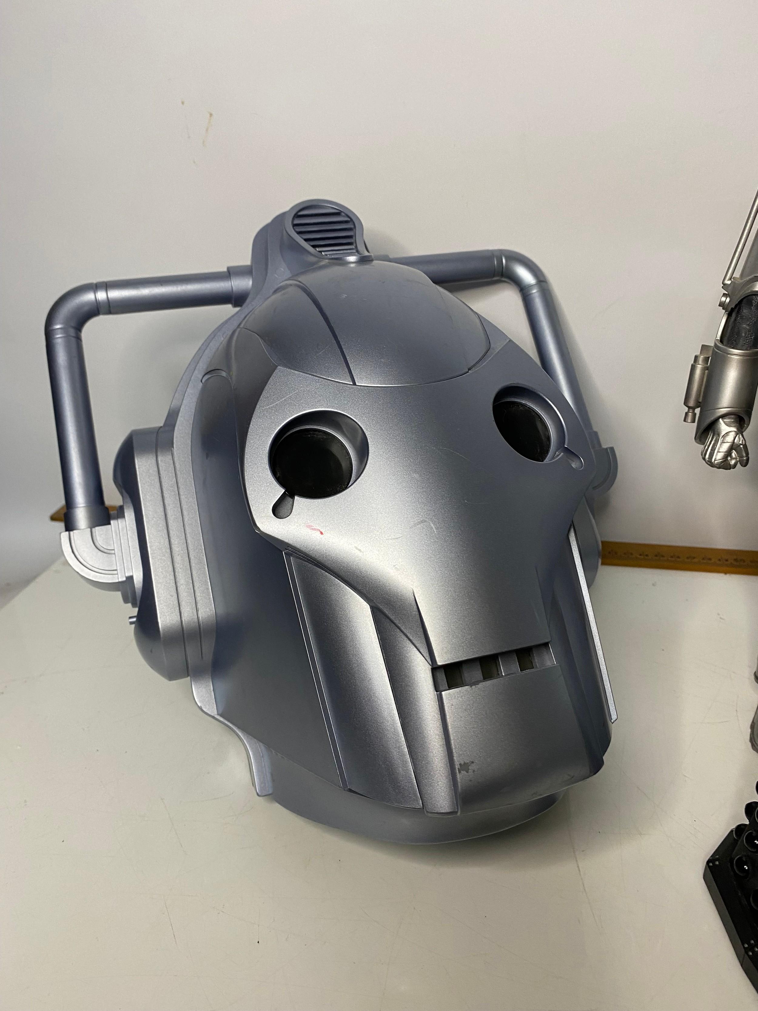 Selection of Dr Who toys, K-9 , Dalek, Cyberman figure and Cyberman helmet.