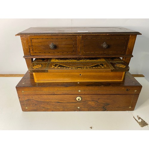 Antique writing box, Sorrento ware box and a 2 drawer miniature table ...