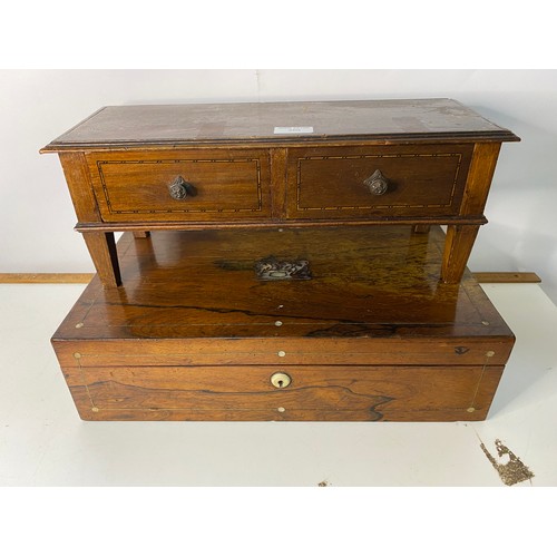 Antique writing box, Sorrento ware box and a 2 drawer miniature table ...